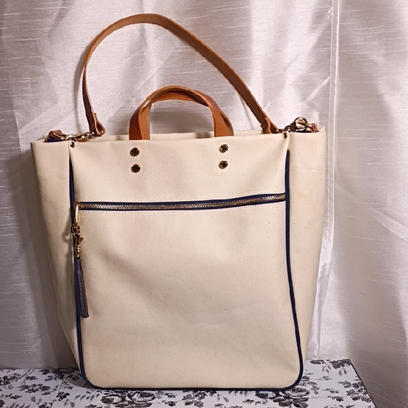 Boulevard | Bags | Boulevard Cream And Tan Tote Bag Leather Handles ...